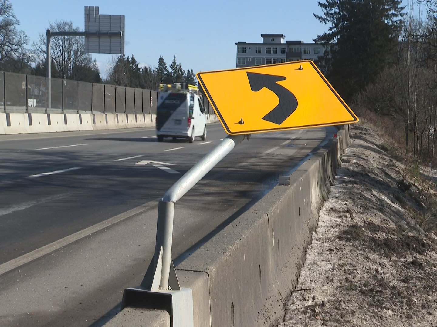 Highway road signs damaged by plows in Vancouver Island snowstorm