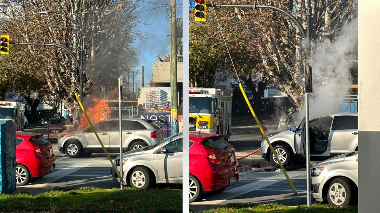 Victoria firefighters extinguish vehicle fire on Cook and Yates
